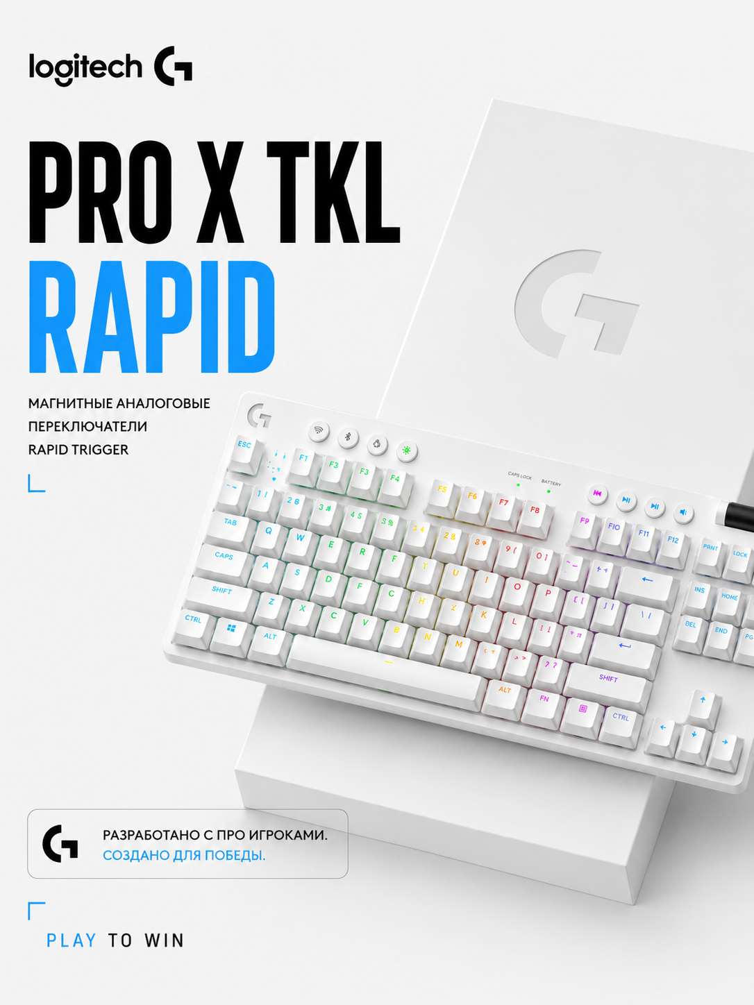 Игровая клавиатура Logitech G PRO X TKL Rapid white, английская раскладка