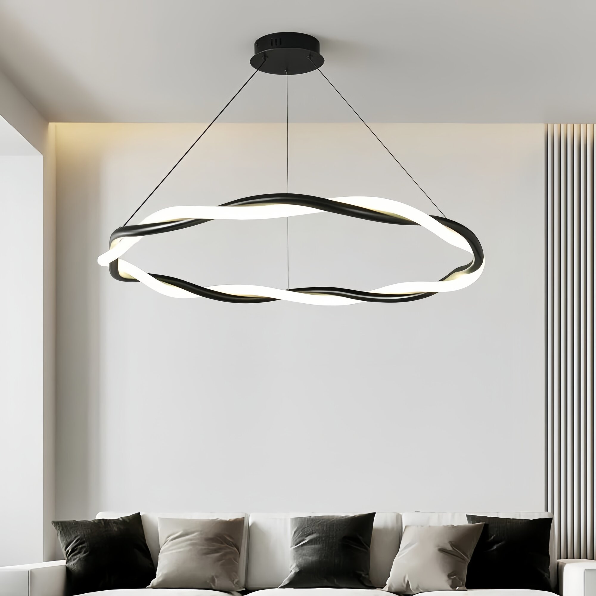 Подвесная люстра Artpad, черный/белый, железо/силикон, LED, диаметр 50 см, 3000K тёплый свет, для гостиной