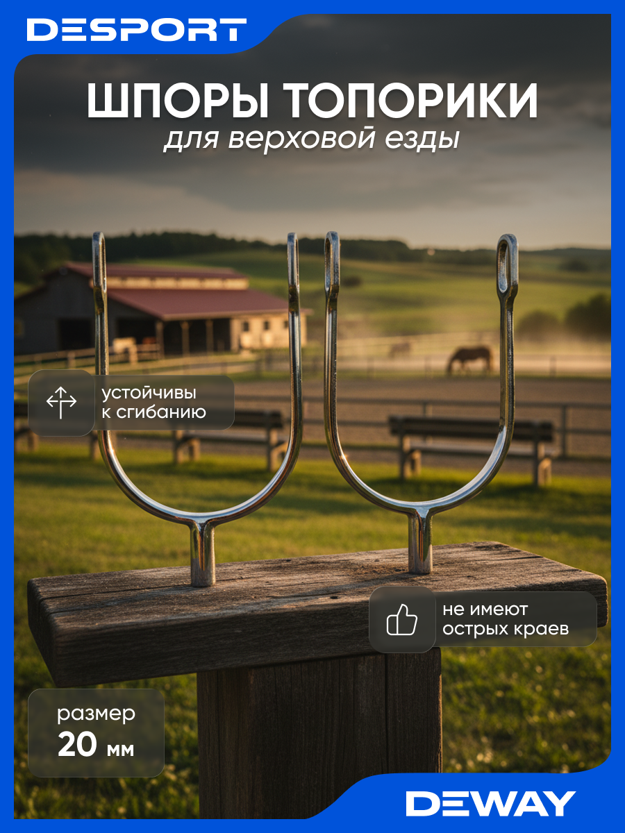 Шпоры-топорики DEWAY, для верховой езды, серые, стальные, 100 г