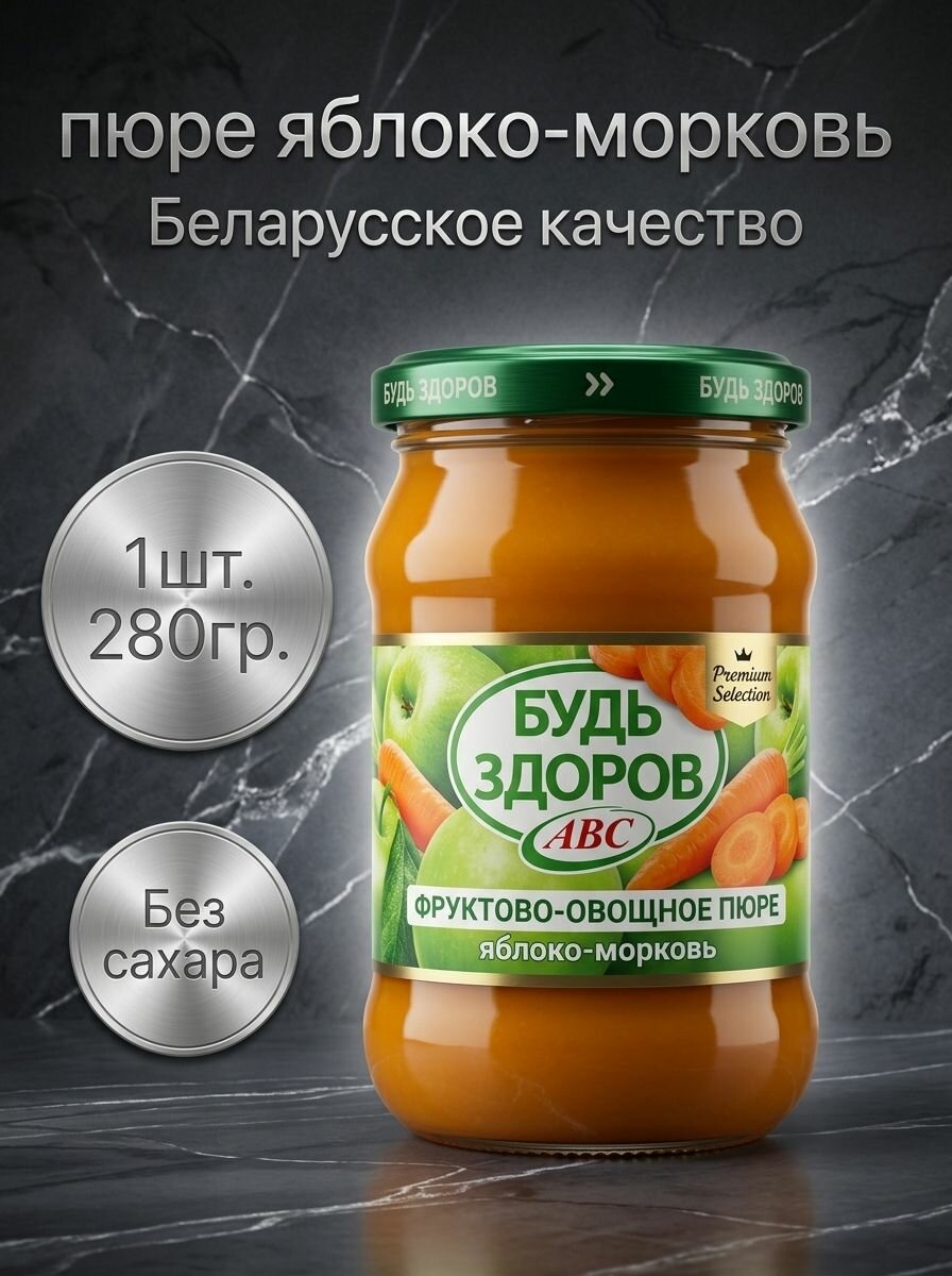 "АВС" Пюре Яблоко - морковь, без сахара 1шт. 280гр.