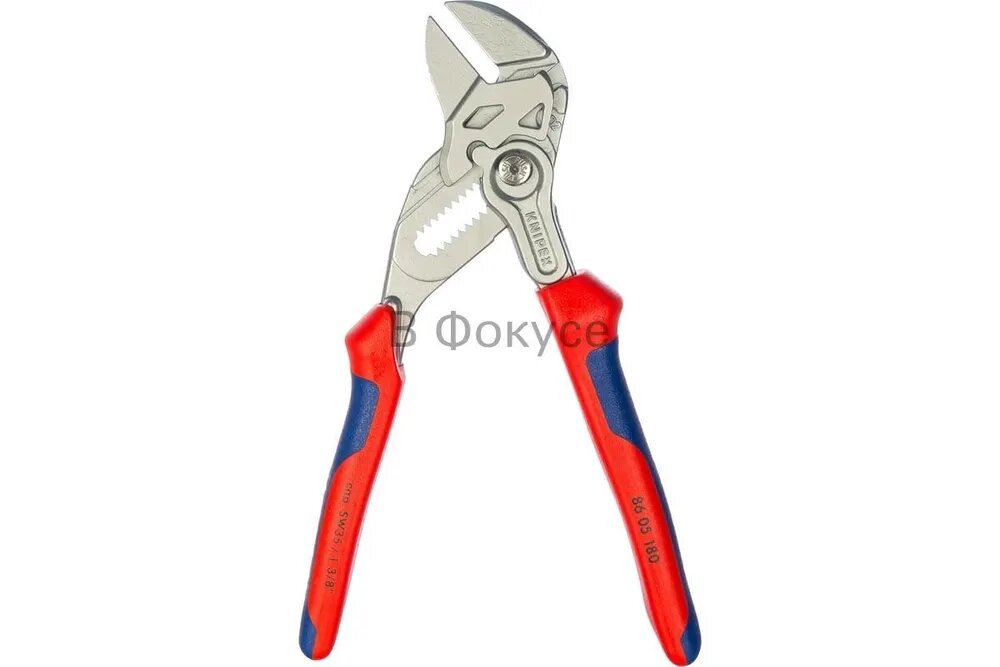 Клещи переставные-гаечный ключ KNIPEX зев 40 мм, длина 180 мм, хром, 2-комп. ручки KN-8605180