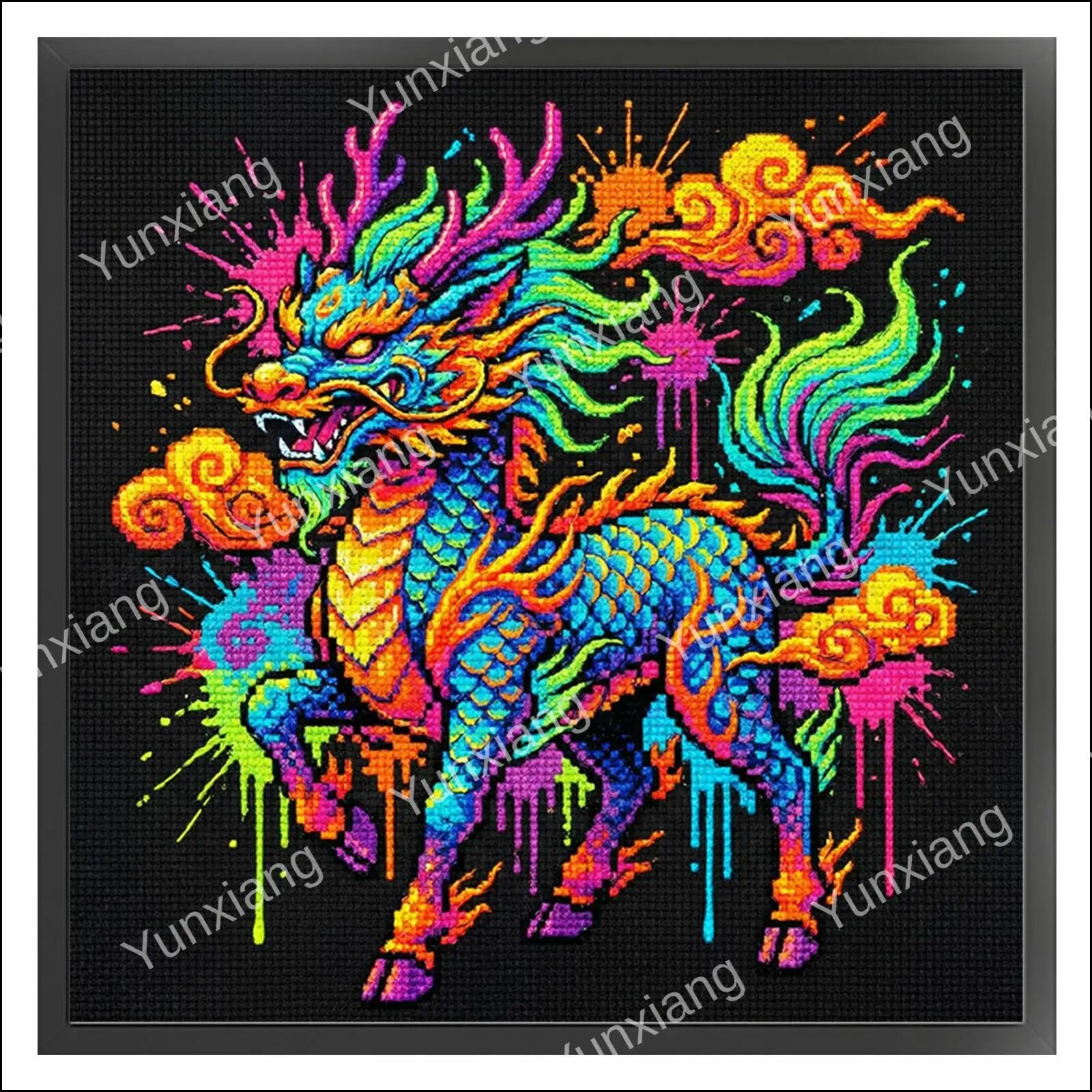 Крестиковый набор Colorful Splash Qilin, канва хлопковая 14CT, 30 30 см