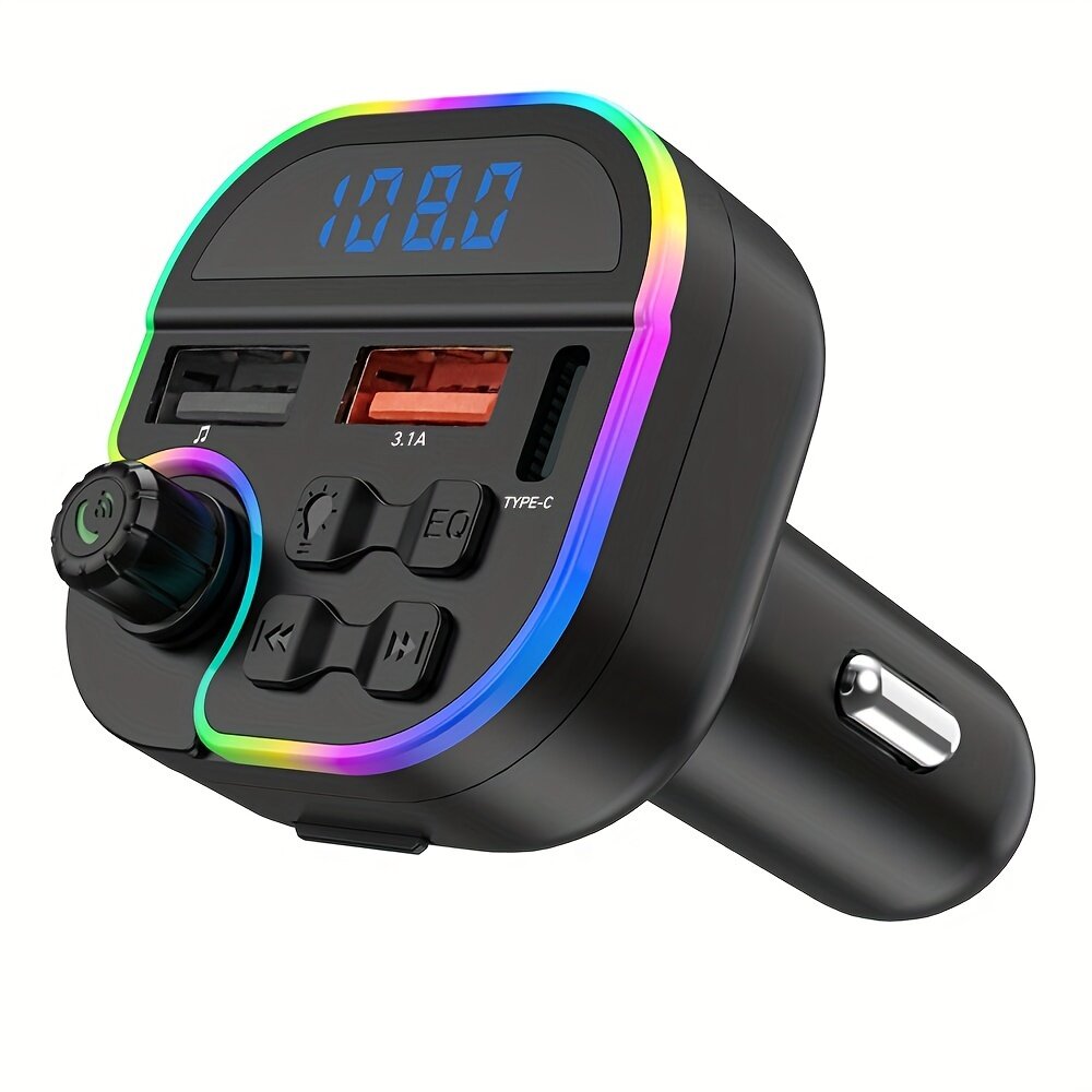Автомобильный FM-трансмиттер M53 с Bluetooth, MP3-плеер, двойной USB 5V 3A, порт Type-C, поддержка TF-карт, цветная подсветка, черный
