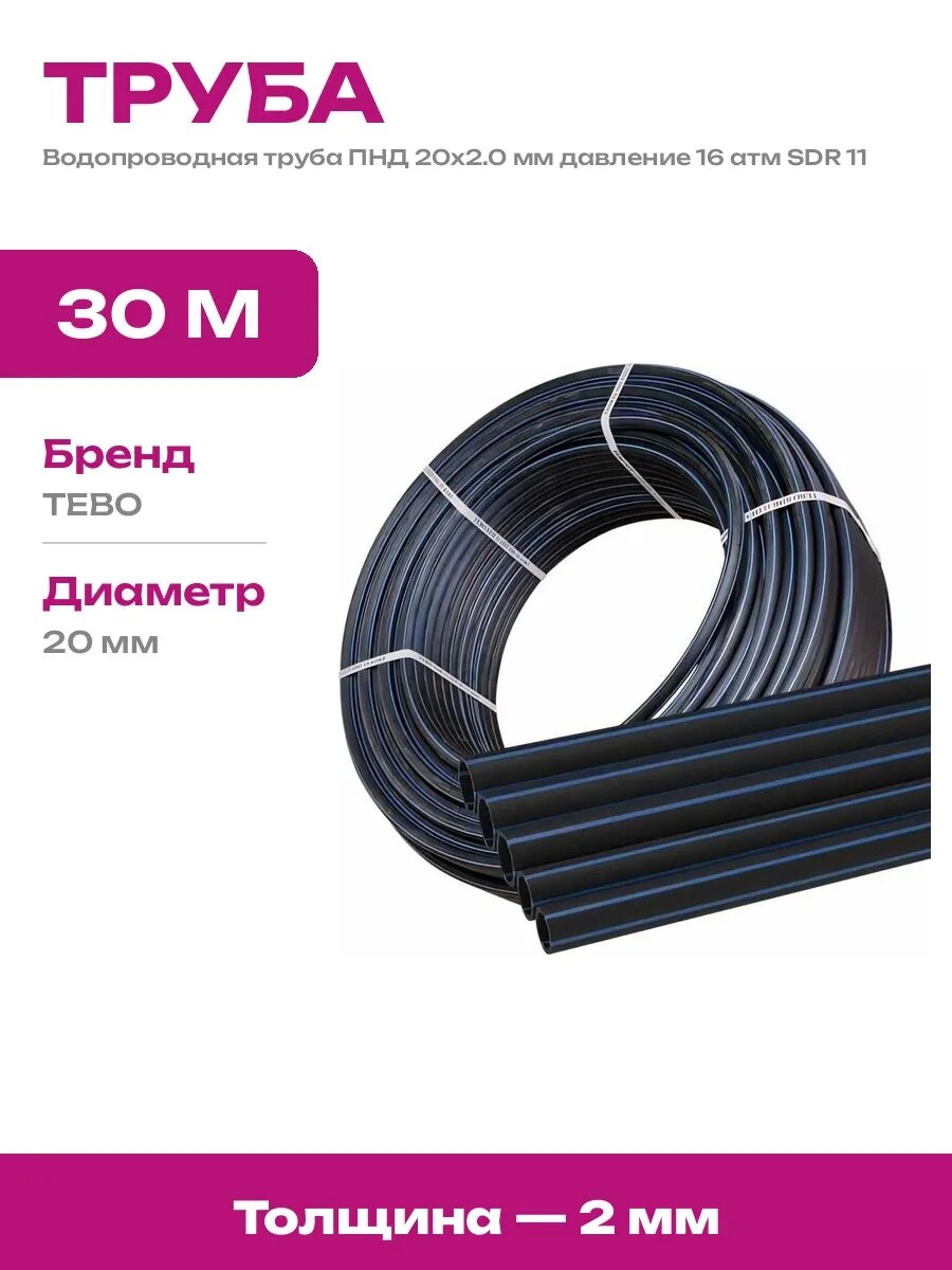 Труба полиэтиленовая для воды 20 мм SDR 11 30 метров ПЭ100