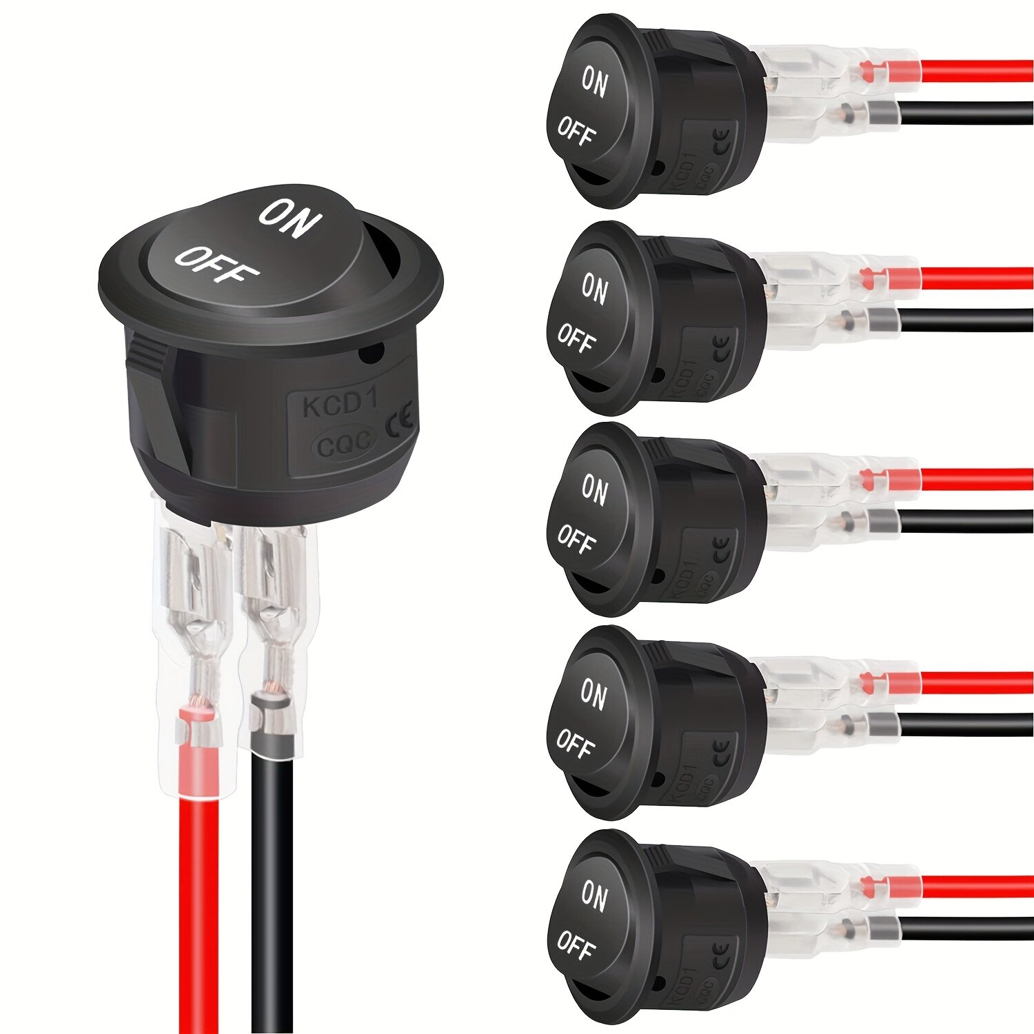 Набор из 6 шт. 12V круглых рокерных переключателей SPST, 2-контактных, 2-позиционных вкл/выкл, с проводами, черные, для авто, лодок и домов на колесах