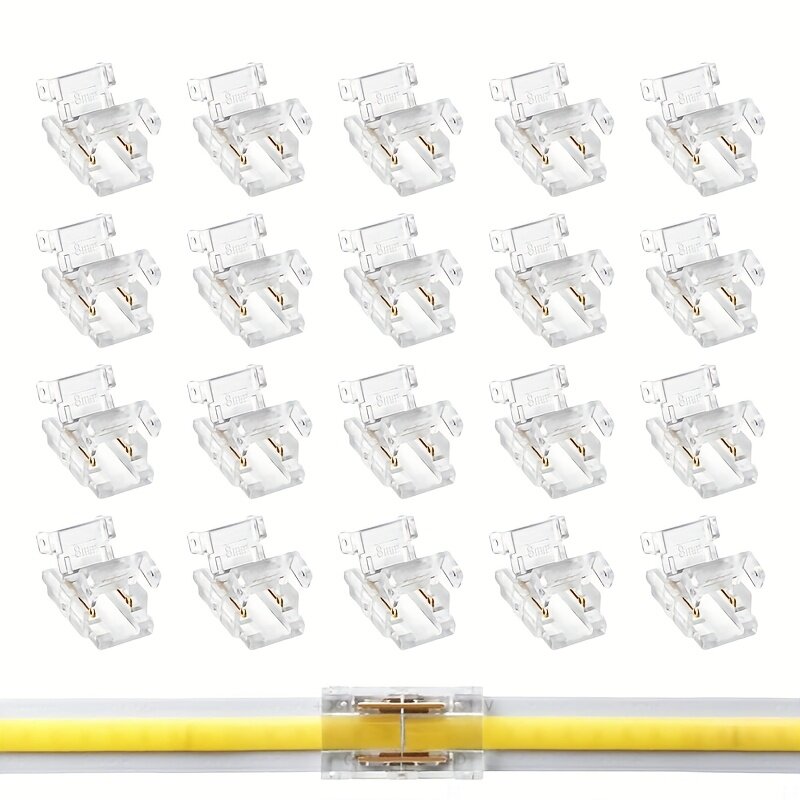 2-контактные беспаечные коннекторы для COB LED ленты 8мм: L-образный угловой и прямой, 20 шт, модель OB2P-8mm