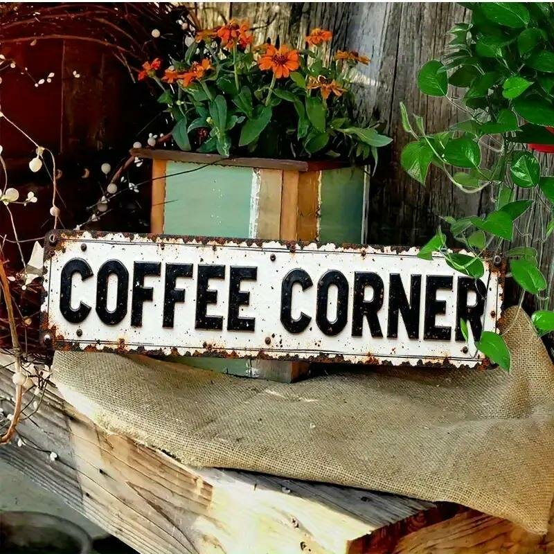 Винтажная металлическая настенная табличка «Coffee Corner» 16 x 4 дюйма, алюминий, декор для дома, кафе, гаража, бара, для внутреннего и наружного использования, коллекция Art