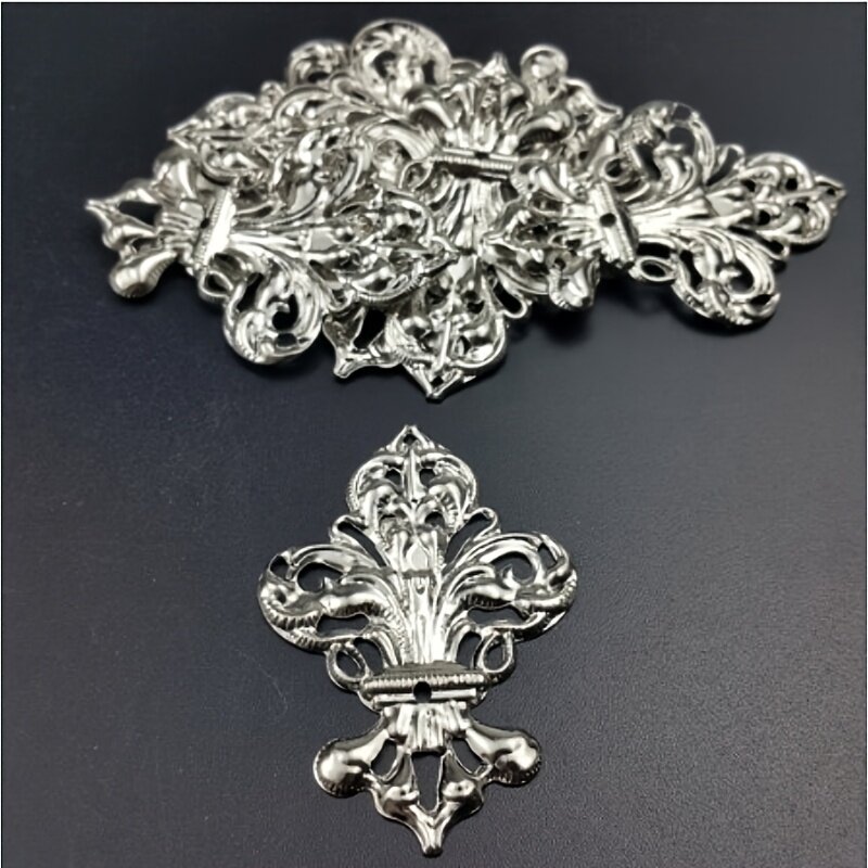 Винтажные металлические подвески "Fleur de Lis" 10 шт, ажурные филигранные соединители, античные шармы для DIY бижутерии и аксессуаров для волос, белый цвет