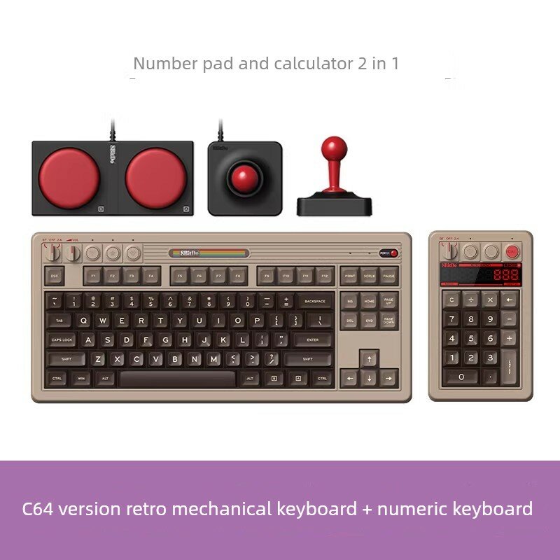 Набор клавиатура механическая 8Bit Retro87 C64 + цифровая клавиатура - три режима беспроводной Bluetooth и проводной,