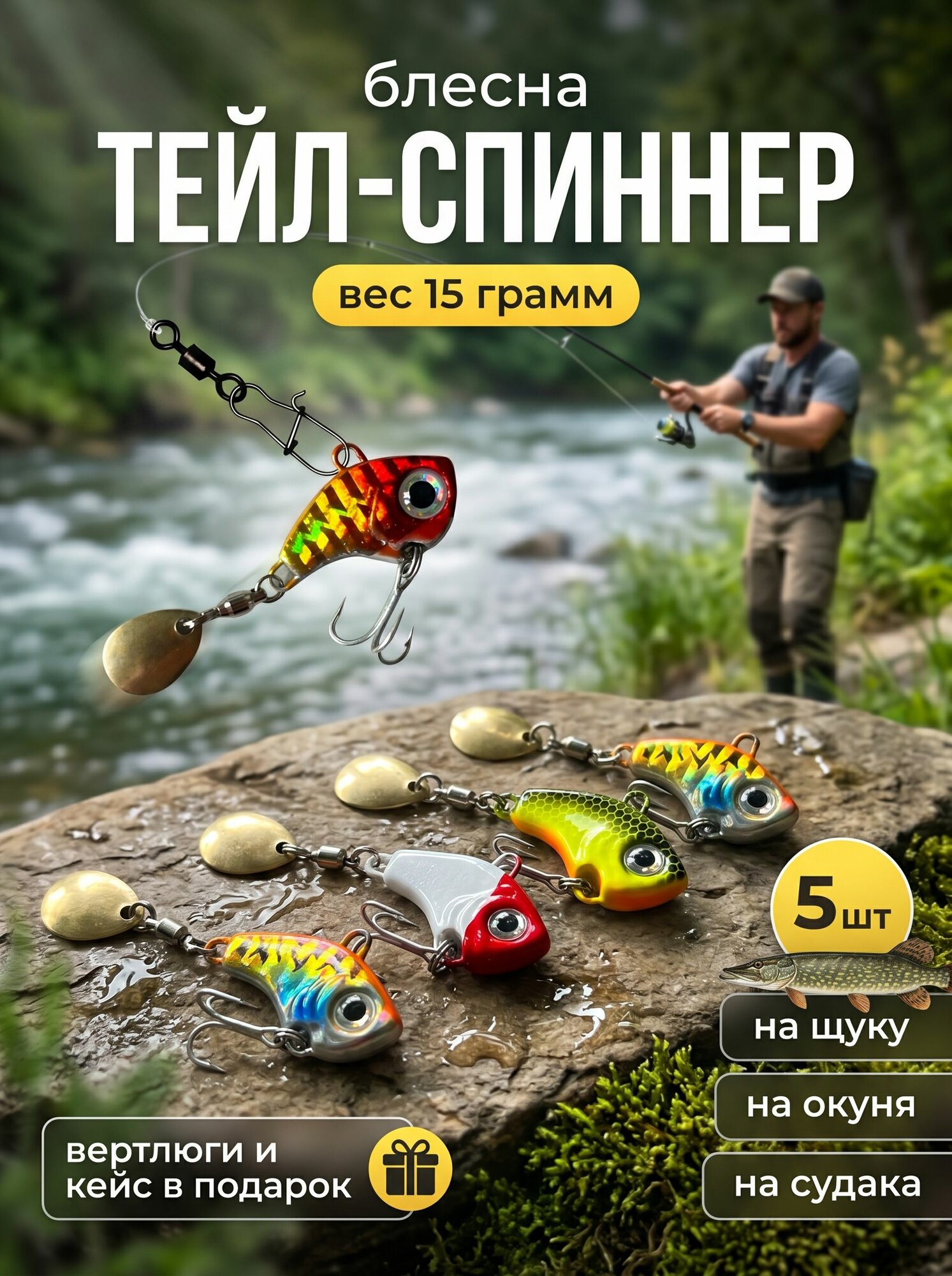 Блесна на щуку / Блесна набор для спиннинга, Тейл Спиннер 5 шт + коробка для блесен