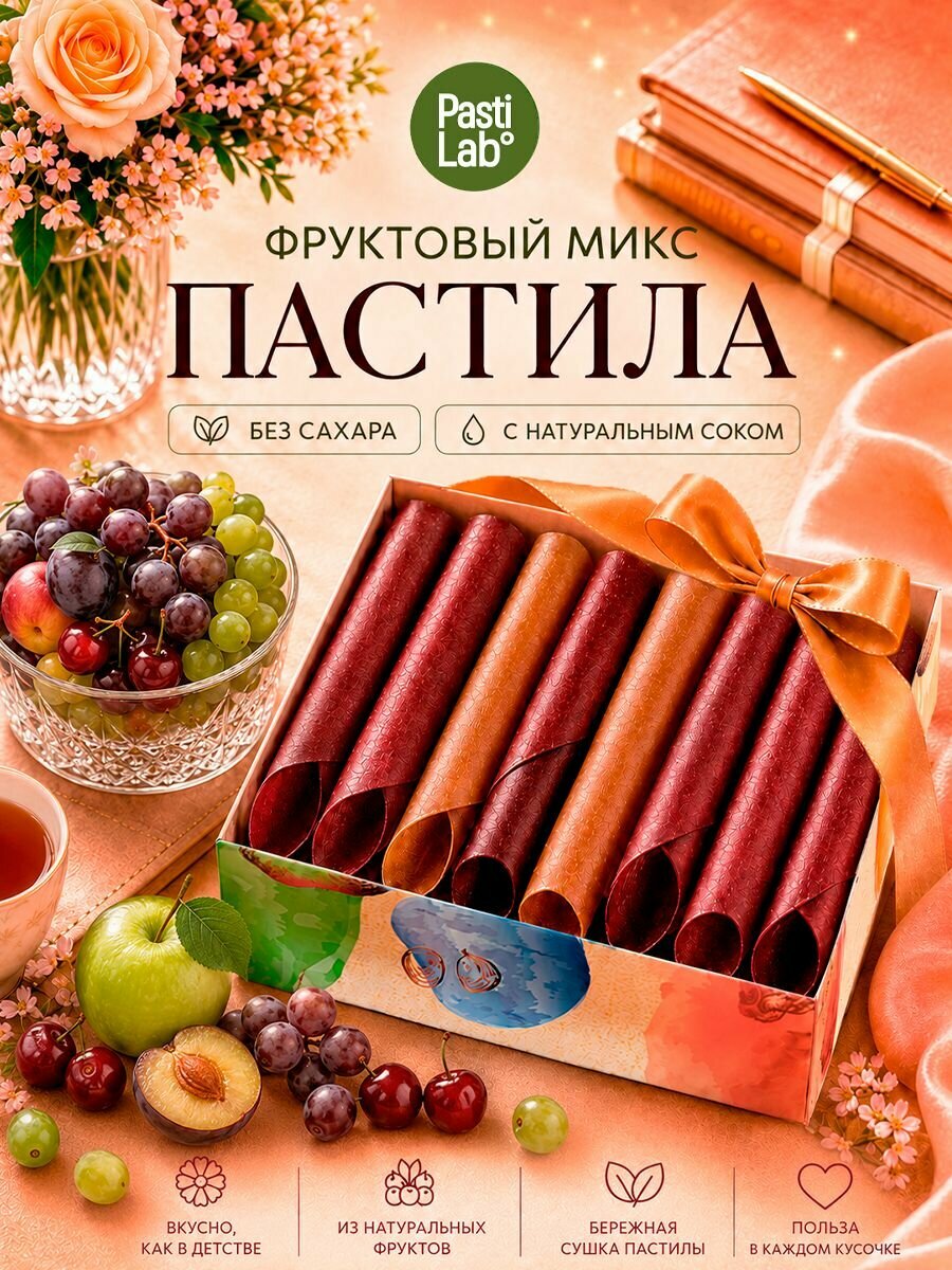 Пастила Фруктовое ассорти без сахара (яблоко, вишня, слива, виноград) из яблок вишни сливы винограда