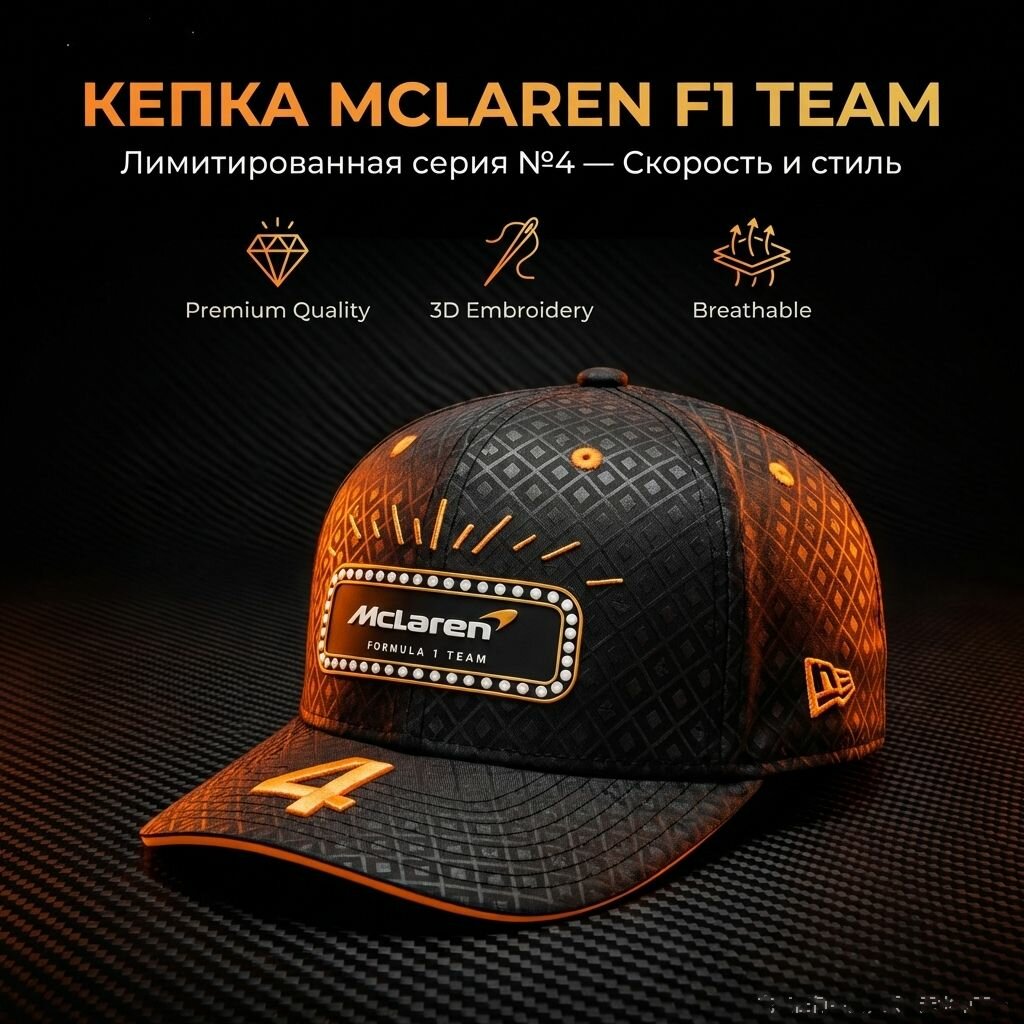 Бейсболка для рыбалки и охоты MClaren Серия F1 2026 рыбалка охота