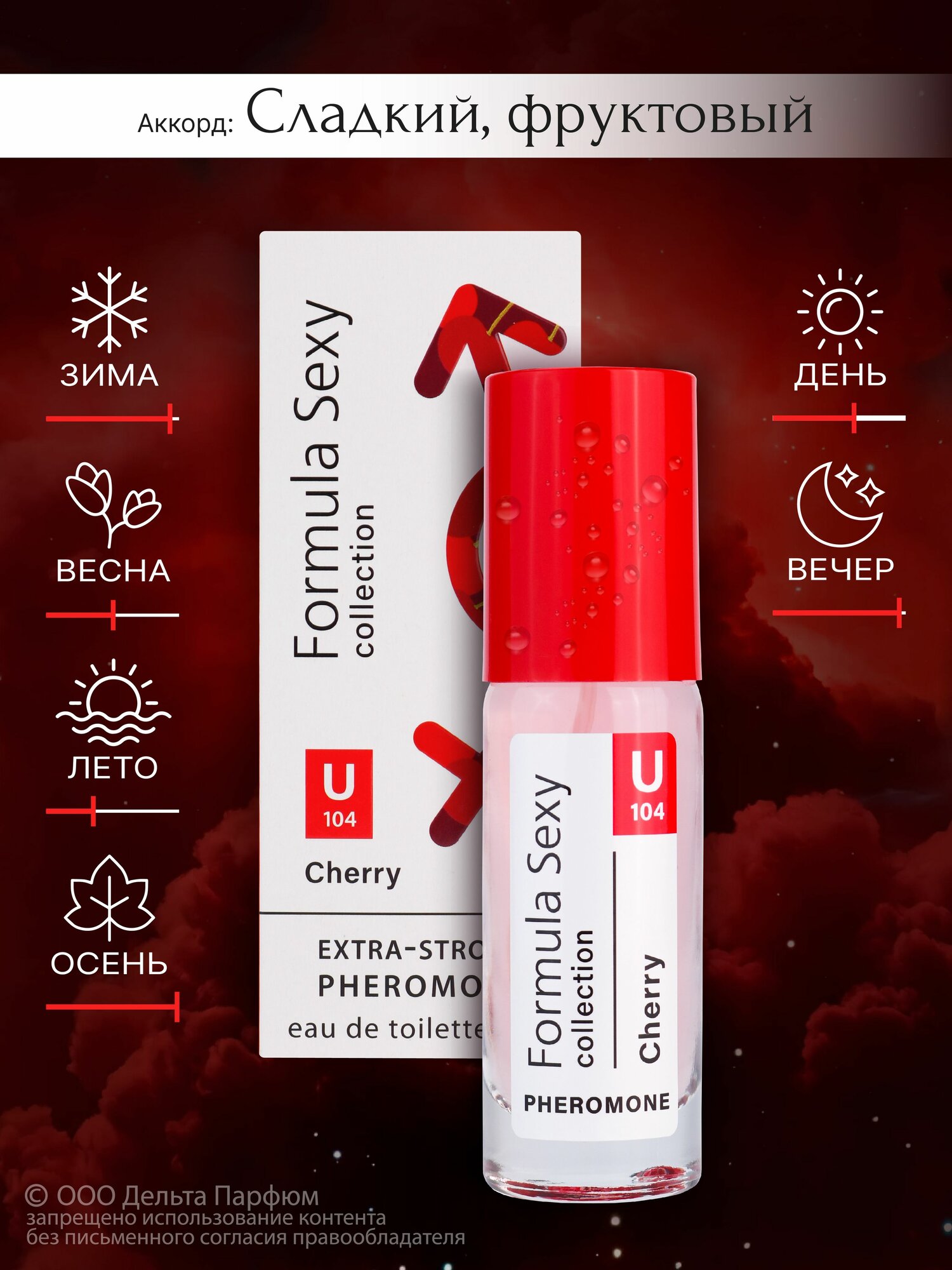 Духи женские, стойкие, туалетная вода женская, с феромонами, Formula Sexy collection, Cherry, вишня, Черри лост, (U104) 30 мл. Подарок девушке, женщине