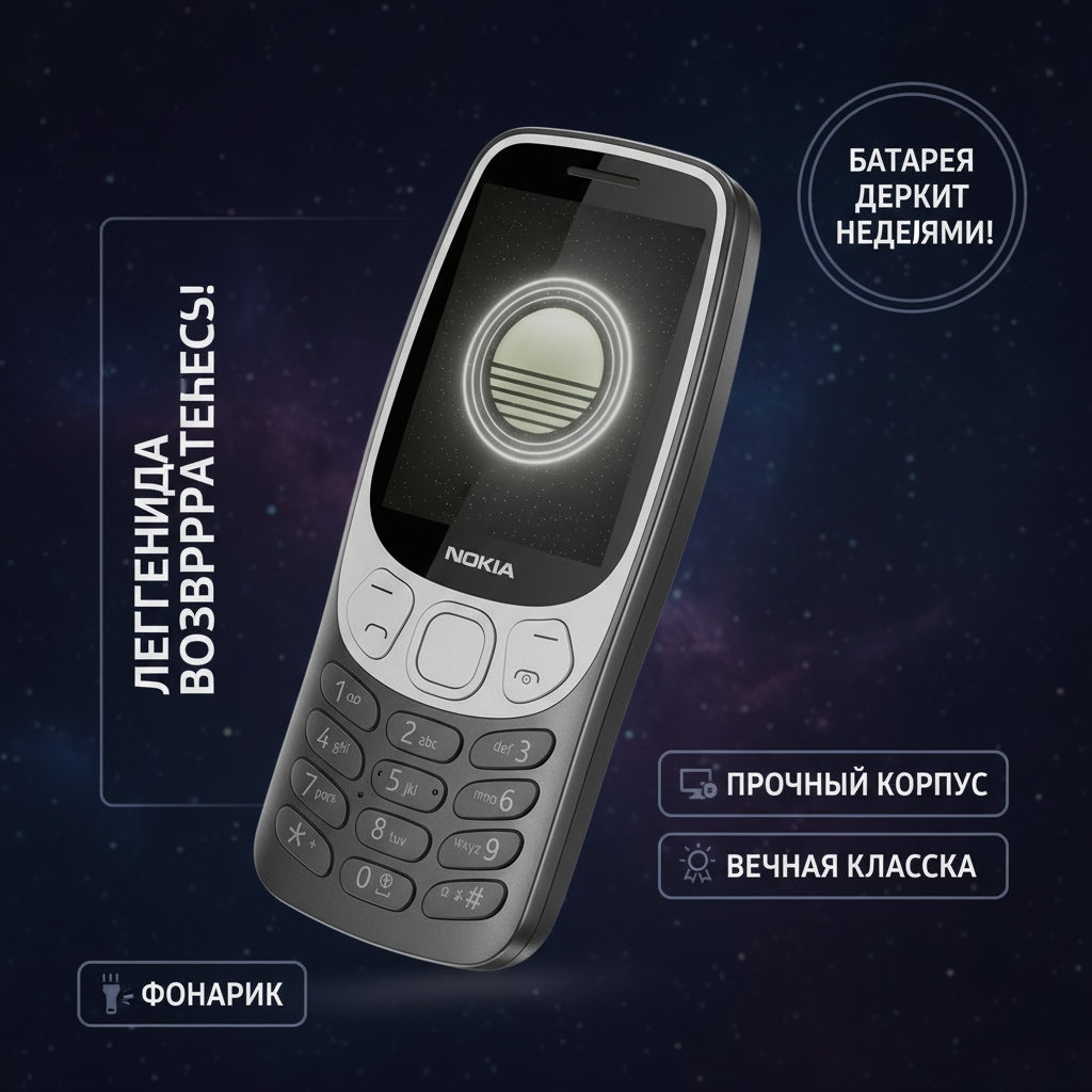 Кнопочный телефон NOKIA 3210 4G, Dual Sim, EAC, черный (TA-1618)
