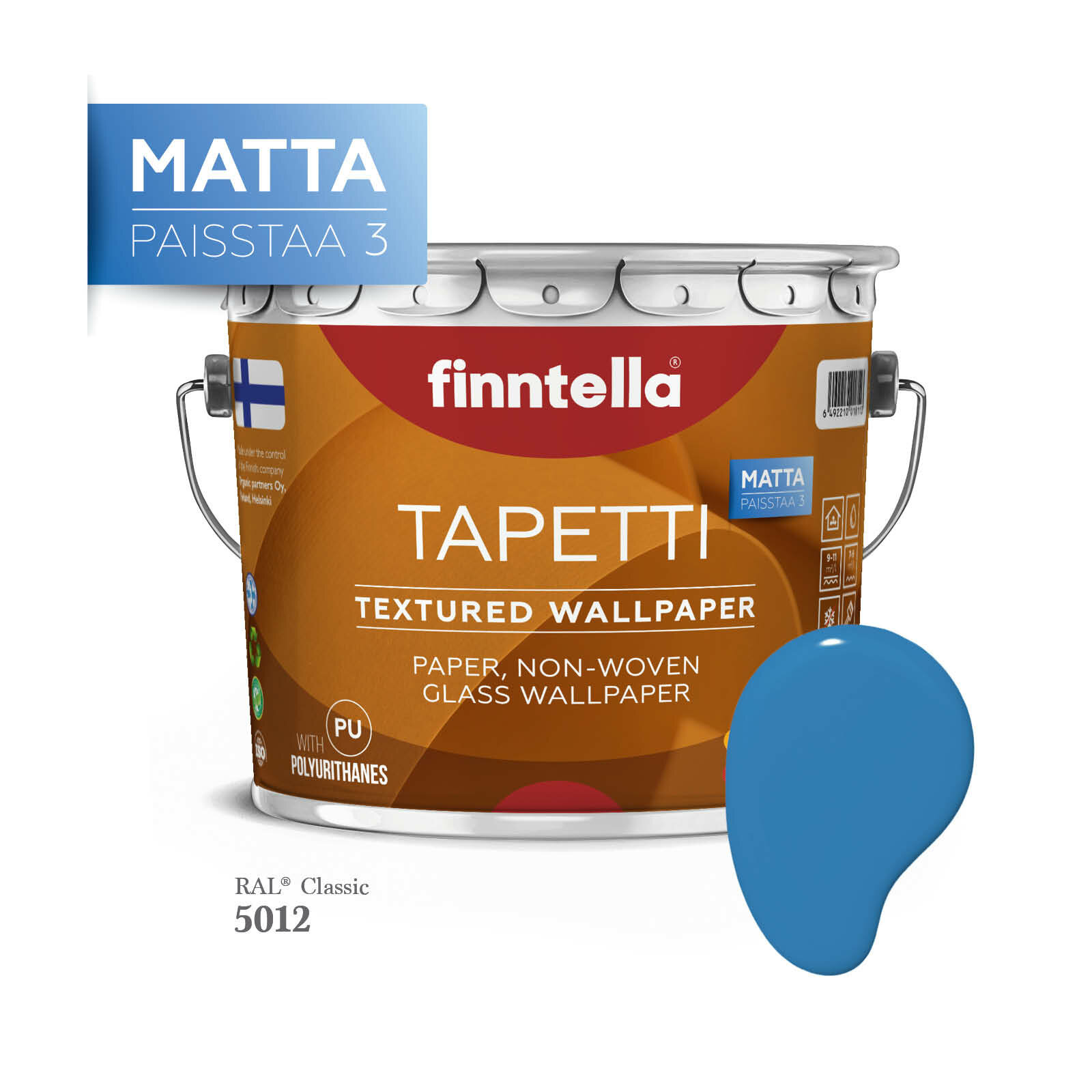 Матовая краска для обоев под окраску TAPETTI Matta FINNTELLA, Цвет RAL 5012 Голубой (Light blue), 2,7л