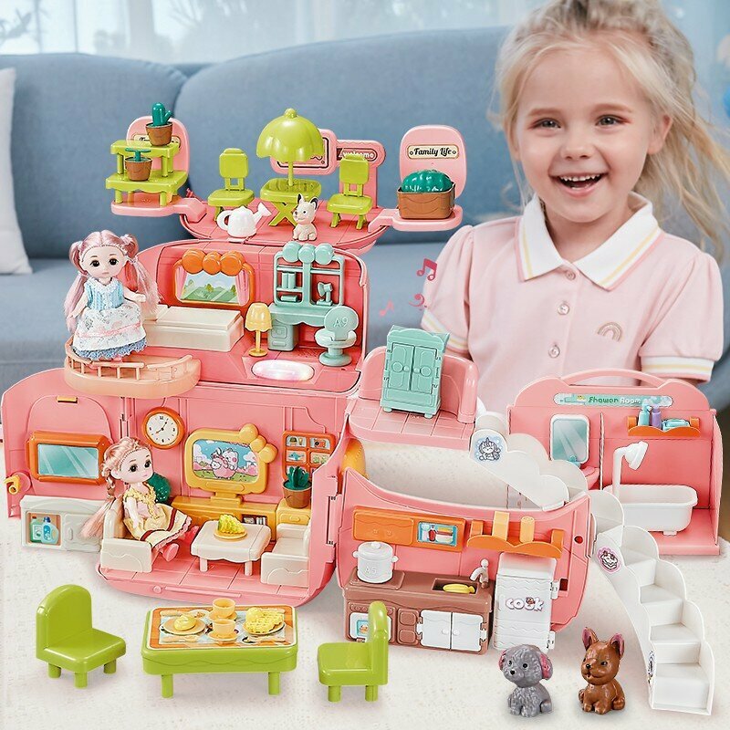 YaSiNi Детский домик принцессы с рюкзаком и куклами для детей 3-6 лет Цвет：Домик принцессы с рюкзаком и 2 куклами