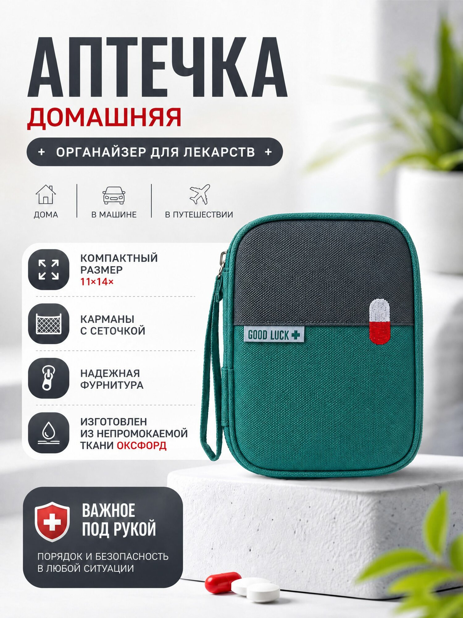 Мини аптечка дорожная, в сумку, органайзер для лекарств, 14*11*2 см, непромокаемая дорожная мини аптечка непромокаемый органайзер для лекарств
