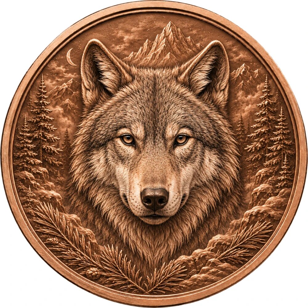Медные монеты Wild Animals набор из 8 штук Gray Wolf