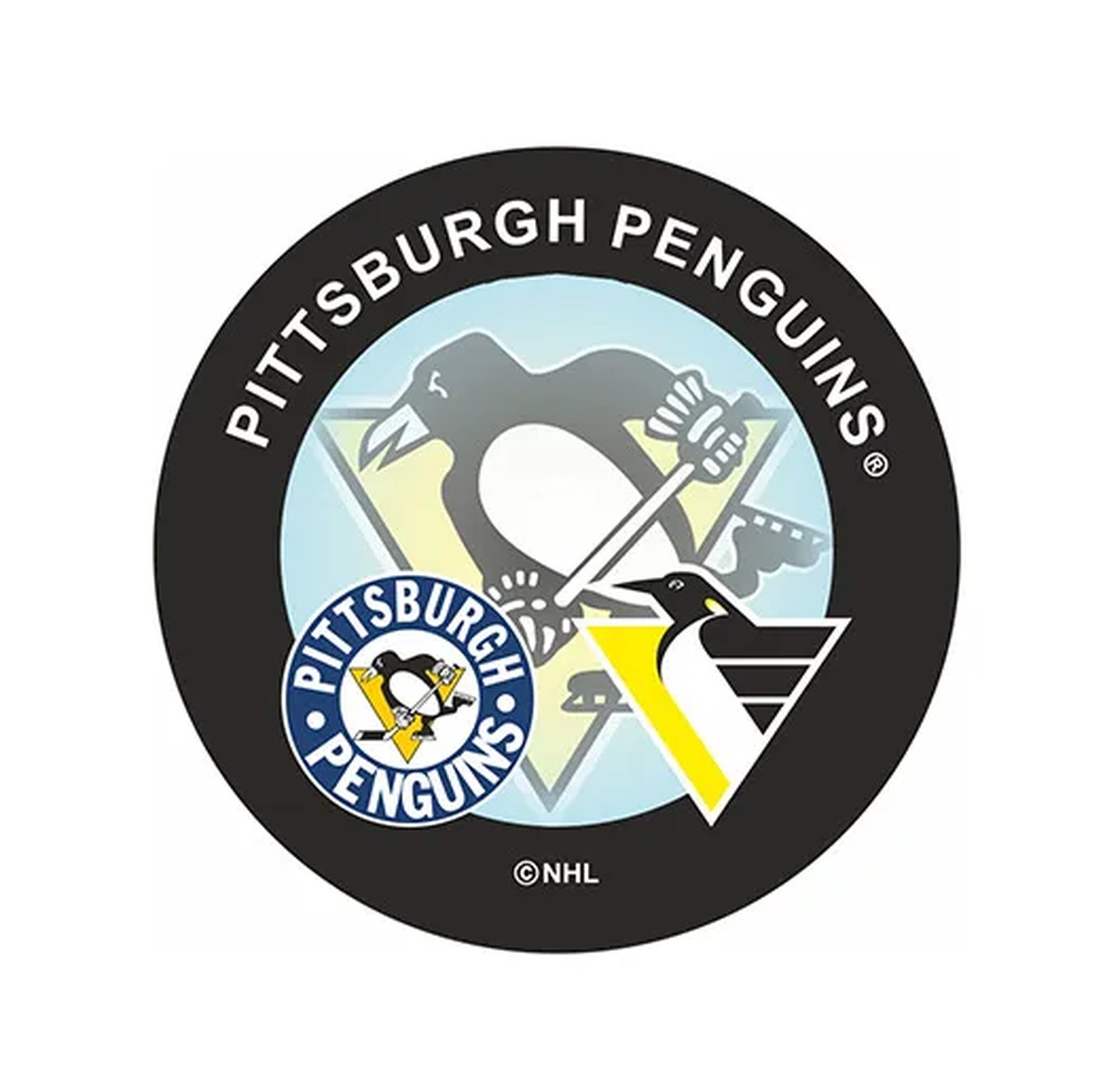 Шайба Rubena Pittsburgh Penguins три логотипа, 76 мм, цвет черный