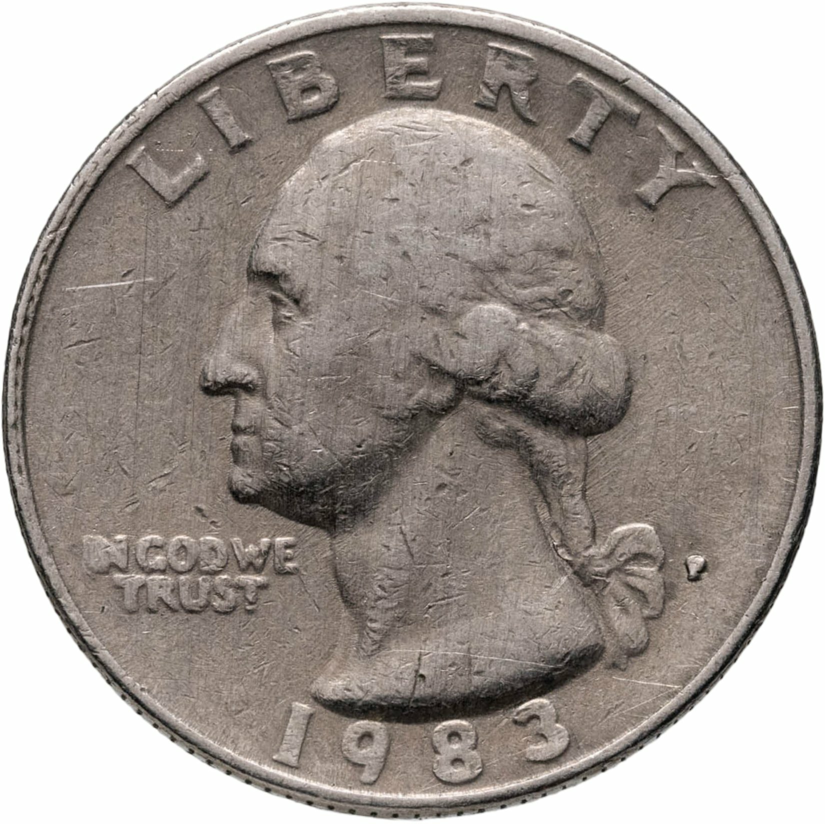 США 25 центов квотер, 1/4 доллара, quarter dollar 1983 P Washington Quarter Вашингтон, Медь, в сохранности VF