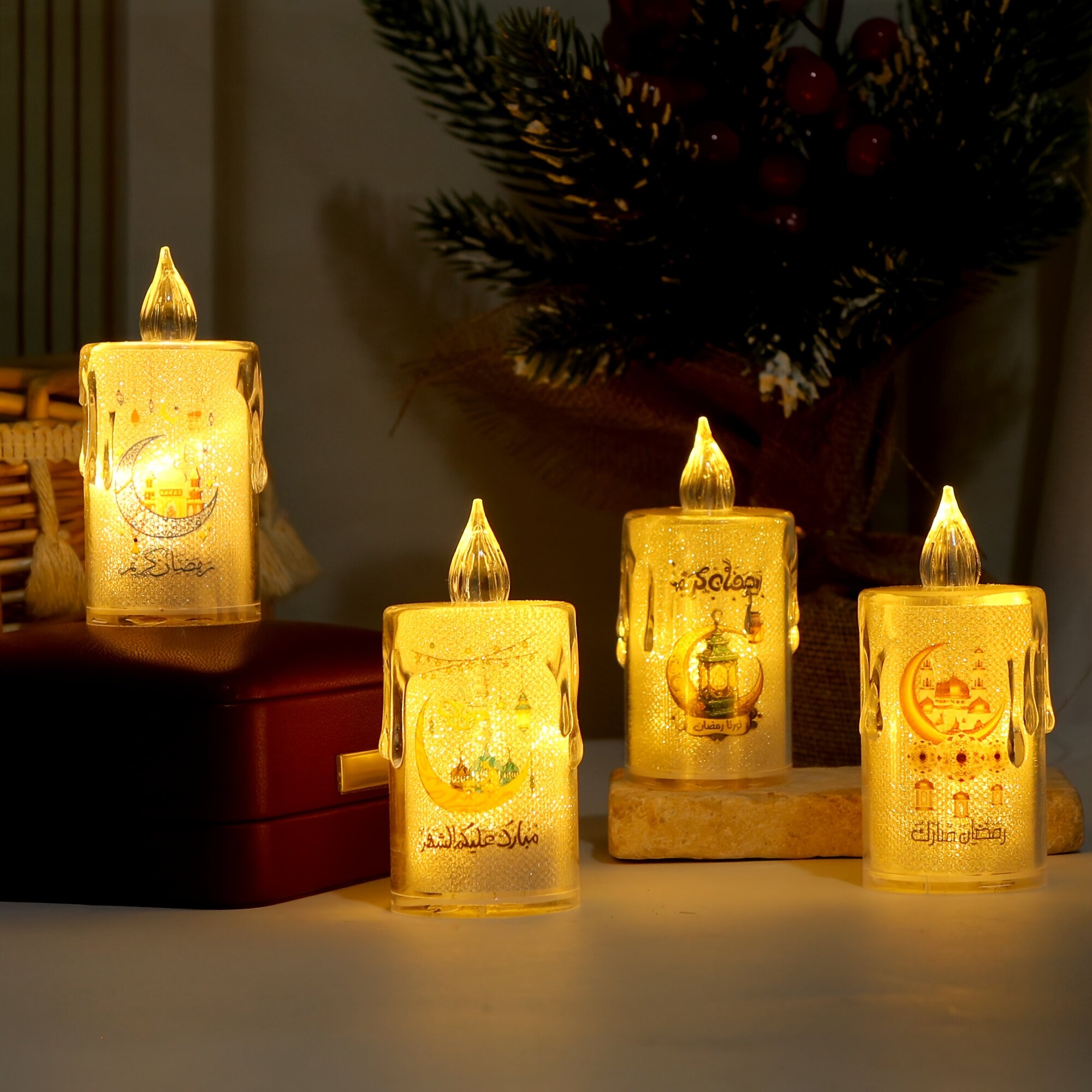 Миниатюрные электрические свечи, набор из 4 шт. смешанного дизайна, высота 3,15 дюйма, оформление в стиле Рамадан и Холи