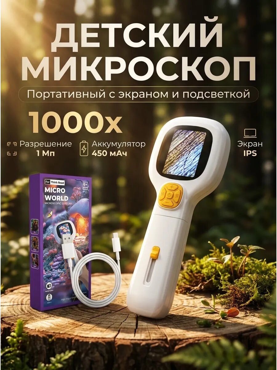 Микроскоп Svendsen OptiScope White, детский, увеличение 1000x, IPS-экран, 2.0"