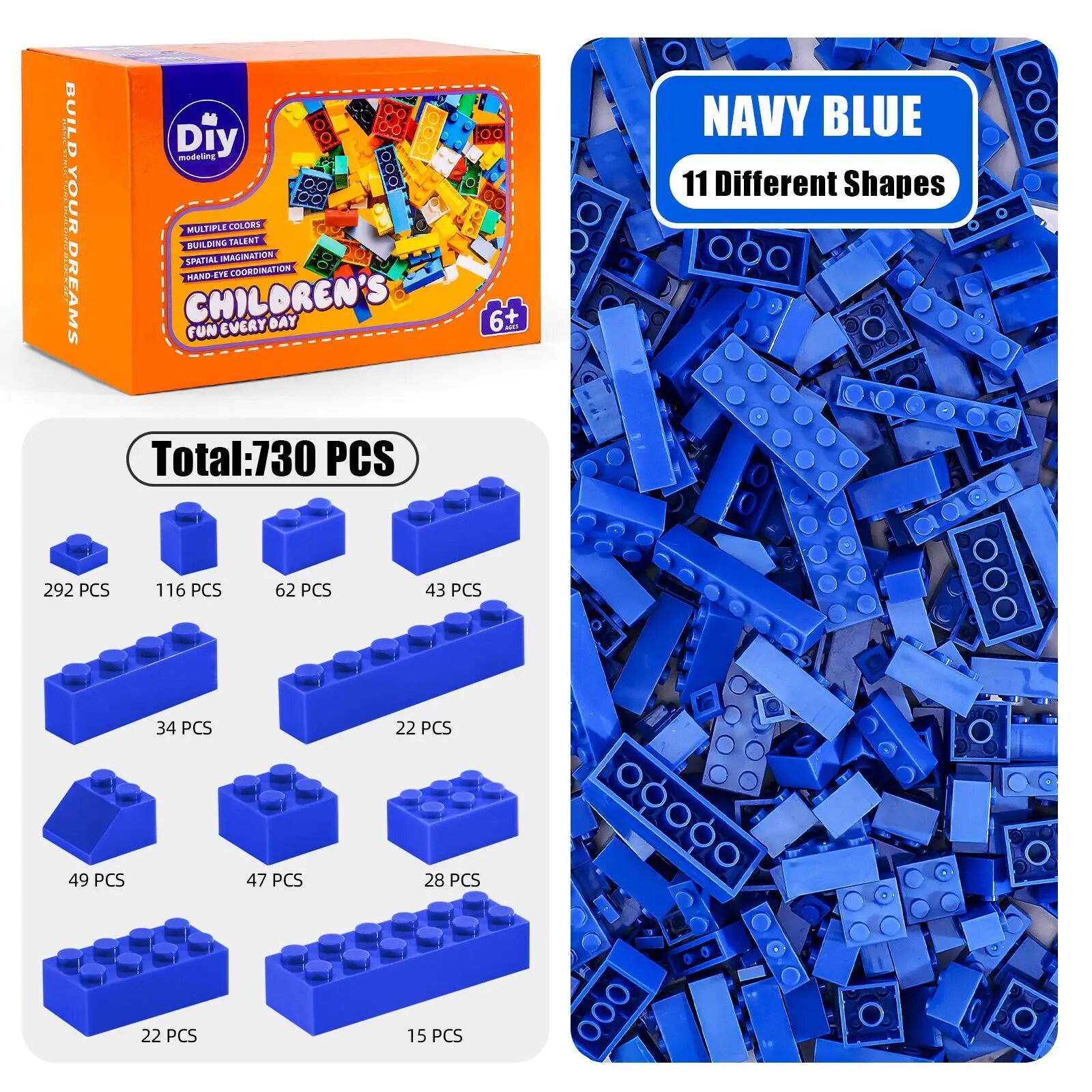 Набор строительных блоков Wishiot 730 деталей Blue
