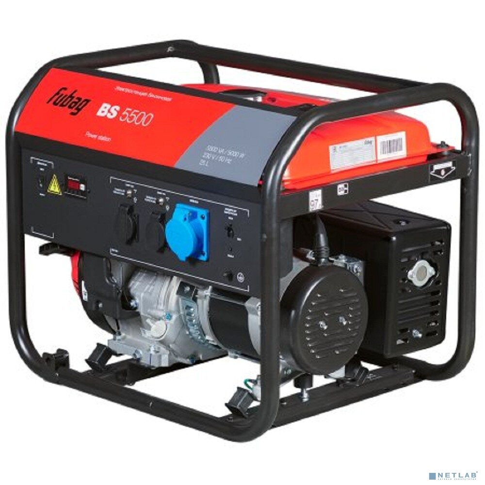 FUBAG BS 5500 Электростанция бензиновая [641689/8641489/646278] { 5.5 кВа/5.0 кВт, 230 В, 420 объем см3, 8,0/10,9 кВт, л. с, 78 дБ 7м, Время работы 3/4 нагрузки 9.8ч, 25 л бак, 73.3 кг}