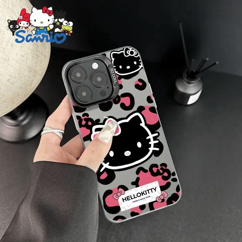 Чехол на Aйфон 13 Про / IPHONE 13 PRO черный с дизайном Hello Kitty и леопард, силиконовый антиударный