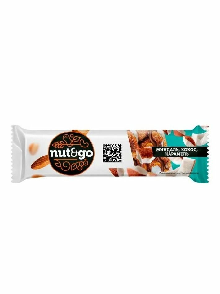 Nut&Go, батончик с миндалём, кокосом, карамелью, 36 г (упаковка 18 шт)