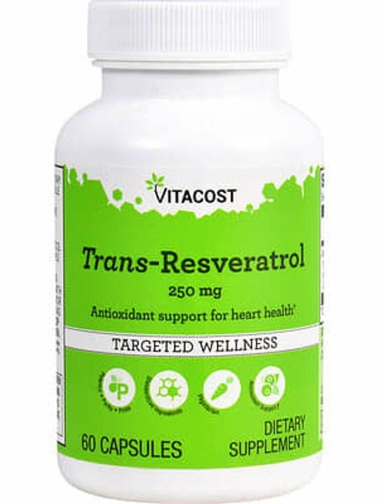 Транс-ресвератрол, 250 мг, 60 капсул, Vitacost