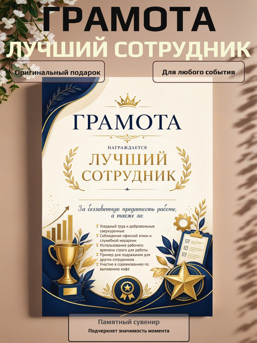 Грамота Филькина Грамота "Лучший Сотрудник", А4, картон, подарочная