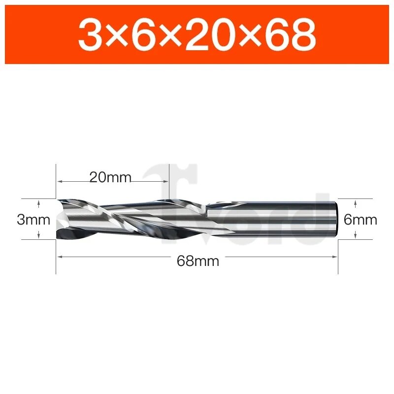 Концевая фреза 3x6x20x68 мм, HRC65, M2