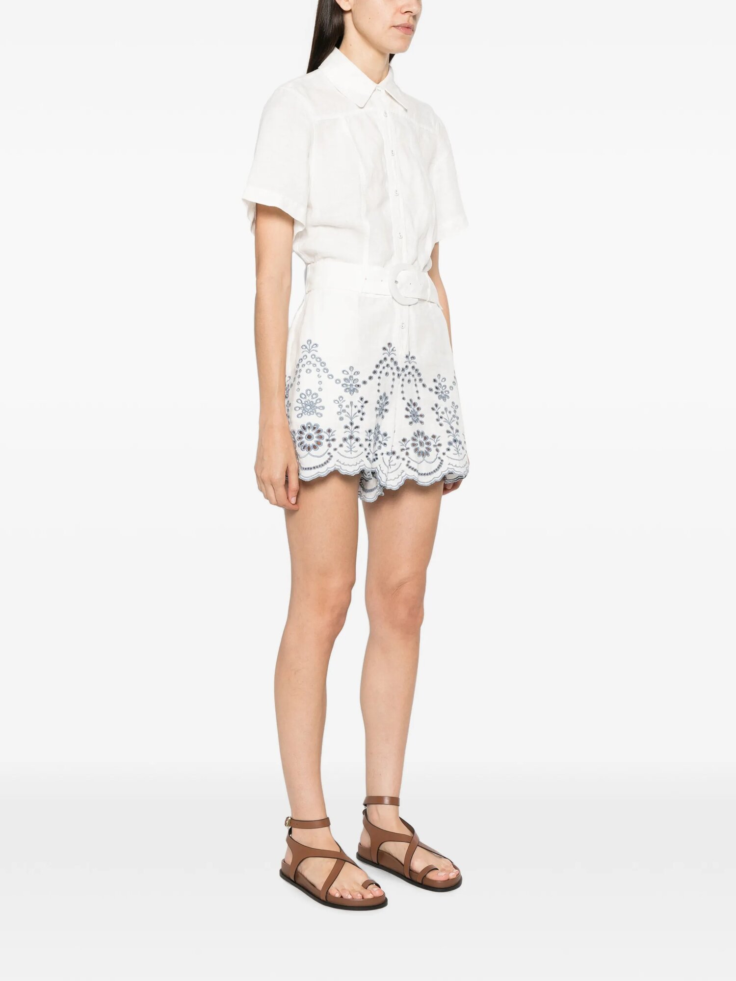 Комбинезон MC2 Saint Barth Embroidered belted playsuit, размер 40, бежевый/белый — фото 1