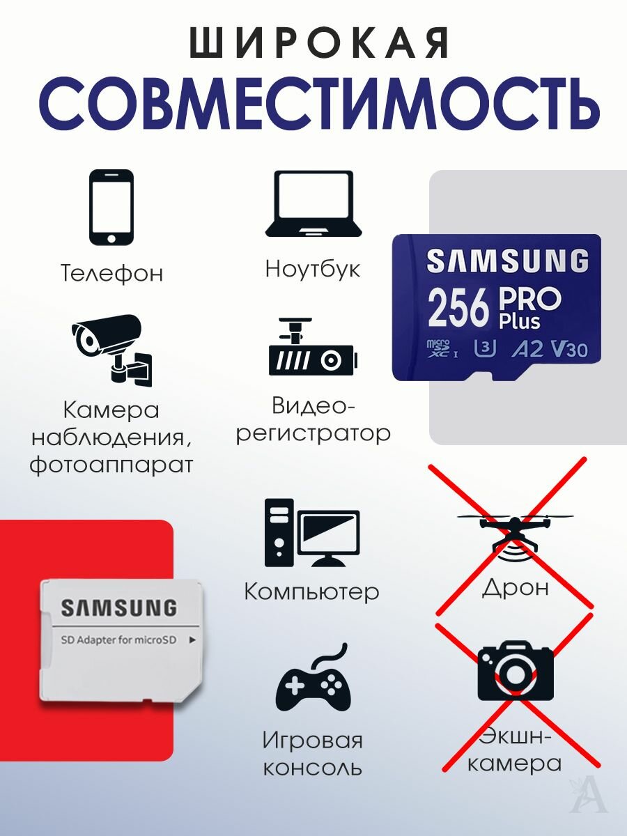 Карта памяти micro sd 256gb класс 10, U3, A2, V30 высокоскоростная; микро сд карта памяти