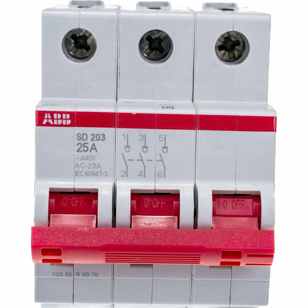 Рубильник ABB 3п SD203 25A рычаг красный 2CDD283101R0025 — фото 1