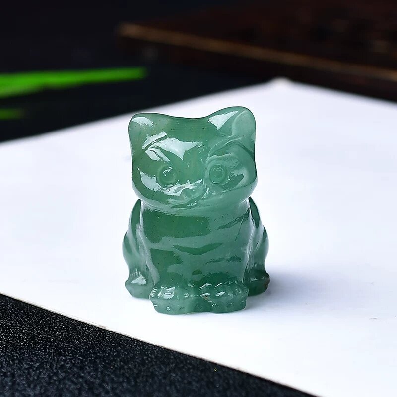 Кошачья статуэтка из авантюрина, натуральный камень для стола
