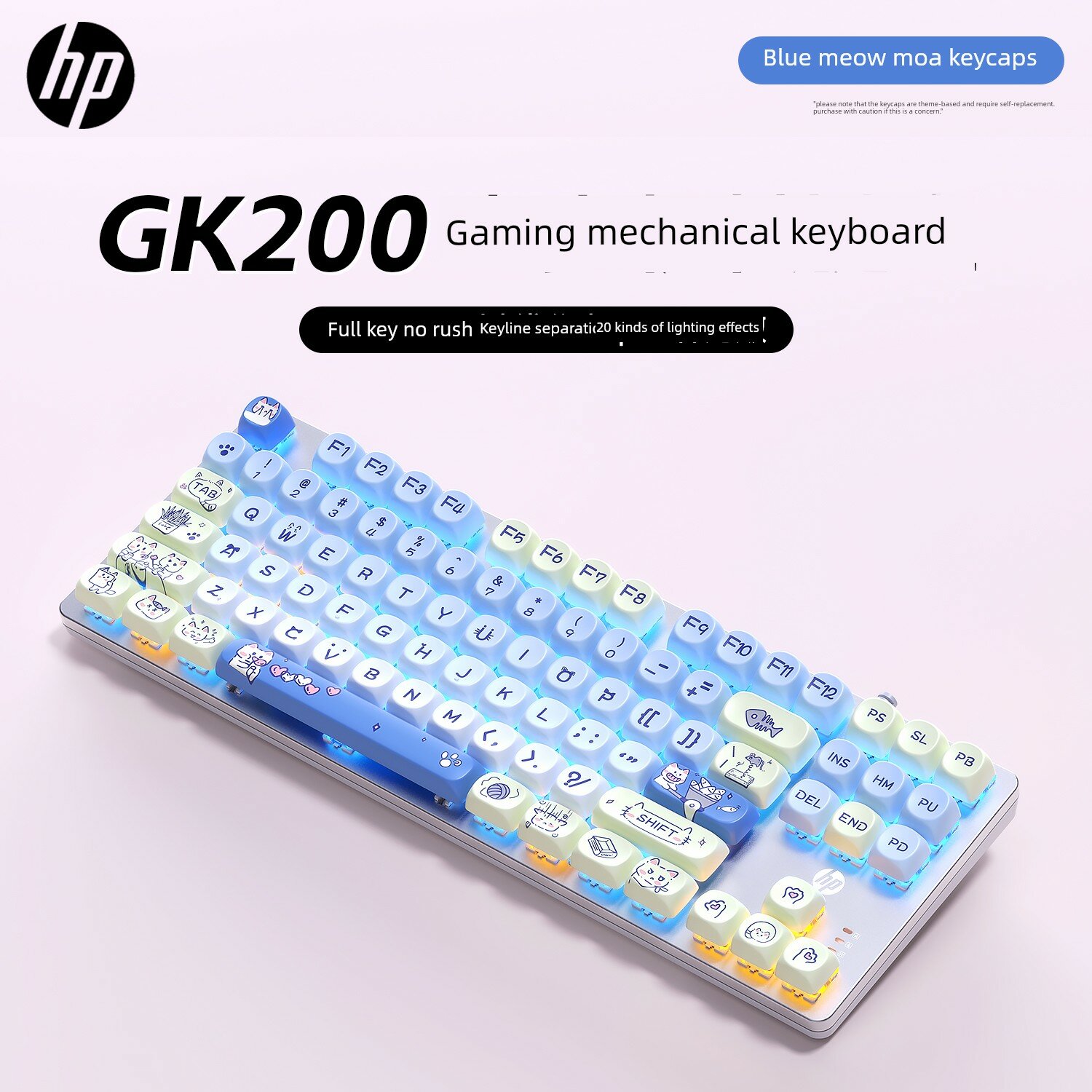 HP Механическая Клавиатура с Ключом Чайный, Голубая Кошечка, Одиночная Клавиатура, Включает Большой Столешный Коврик,