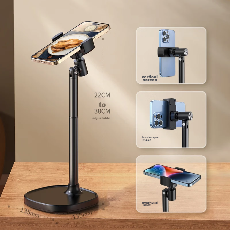 JOPREE Phone Stand, Desktop Live Streaming Stand, 360° Rotating, Height Adjustable, Overhead Shooting, Home Lazy Viewing, TV Watching, TikTok Video Recording, Online Class, Multifunctional Stand