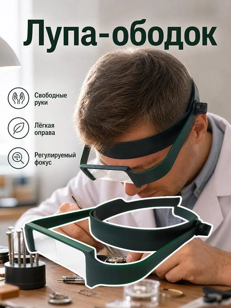 Налобная лупа с 4 сменными линзами. Для чтения и ремонта. пожилых мастеров.