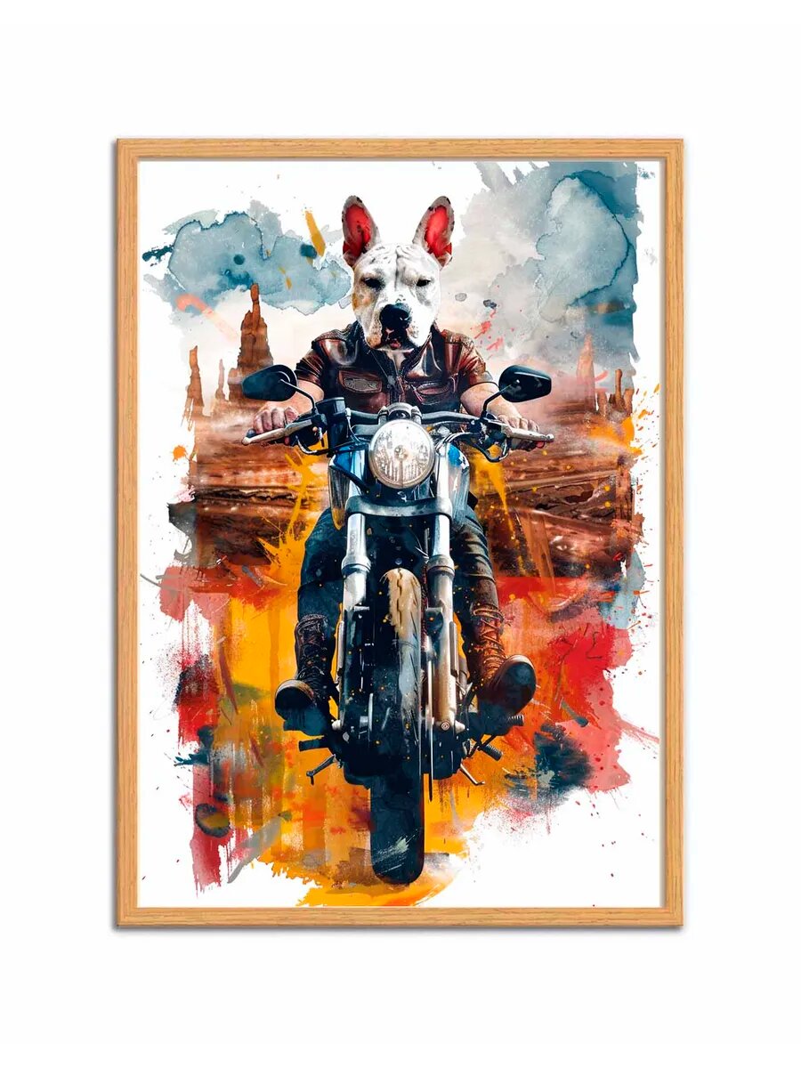 Бультерьер-собака-байкер 3, Плакат 30x42см