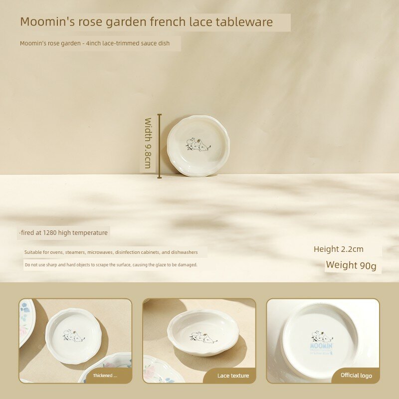 Moomin Rose Garden 4-дюймовая вышитая соусовая тарелка, керамическая посуда, 10 см диаметр, маленькая закусочная тарелка