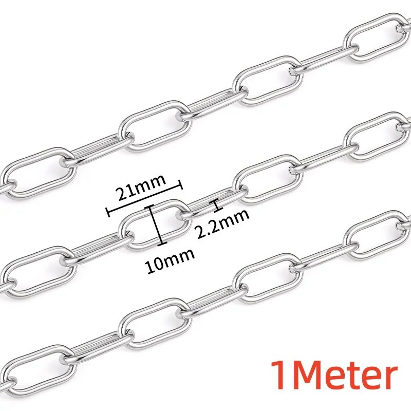 Цепочка-скрепка из нержавеющей стали, овальная, для рукоделия Silver-2.2x10x21mm