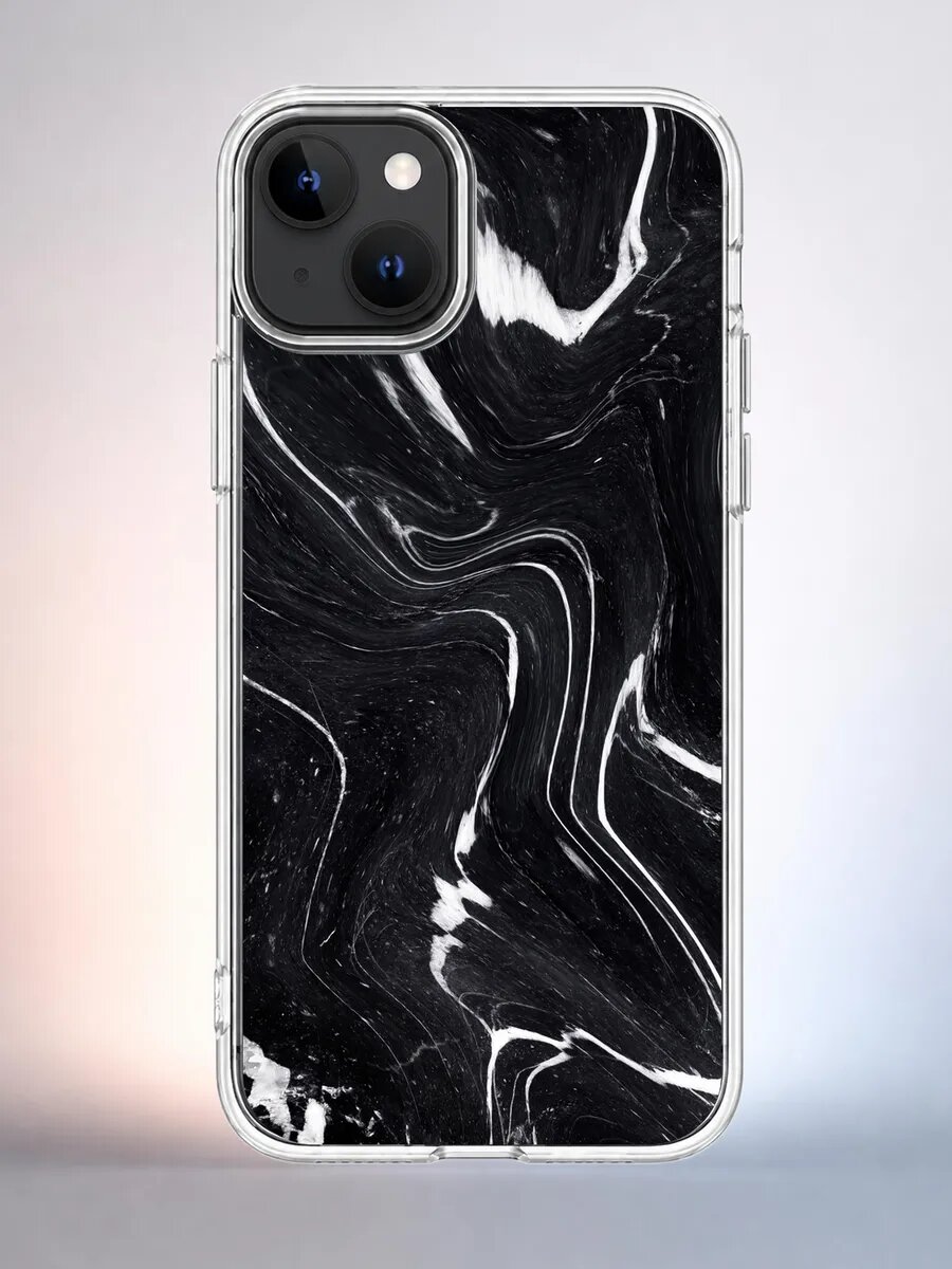 Чехол iPhone 14 тушь на чёрном силиконовый прозрачный