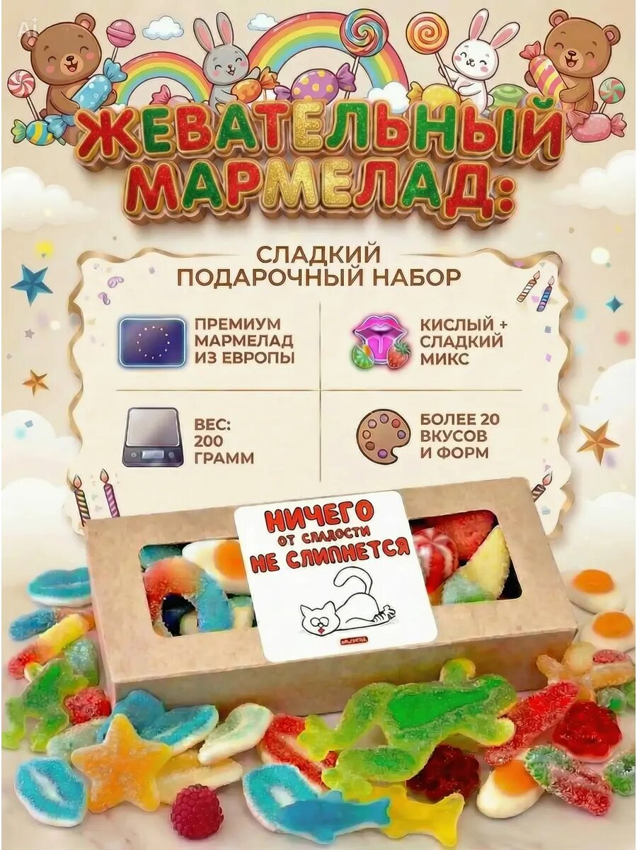Мармелад жевательный, набор вкусняшек на подарок, 200гр
