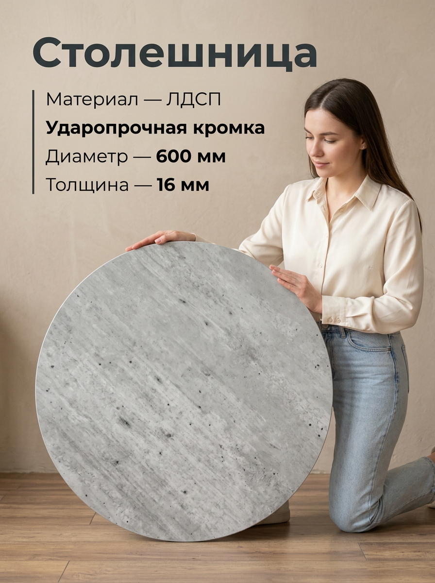 Столешница круглая для стола ЛДСП, бетон, диаметр 600мм, толщина 16мм
