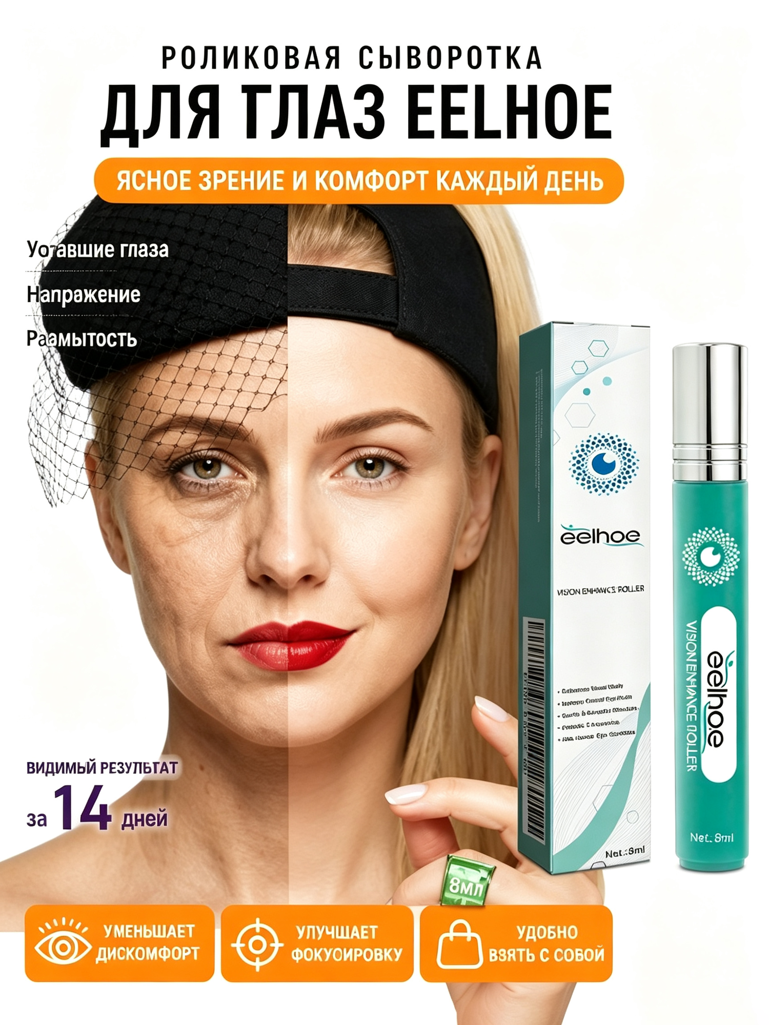 EELHOE Ball Eye Essence Жидкость для ухода за глазами Нежный Увлажняющий Портативный Ежедневный массаж 8 мл