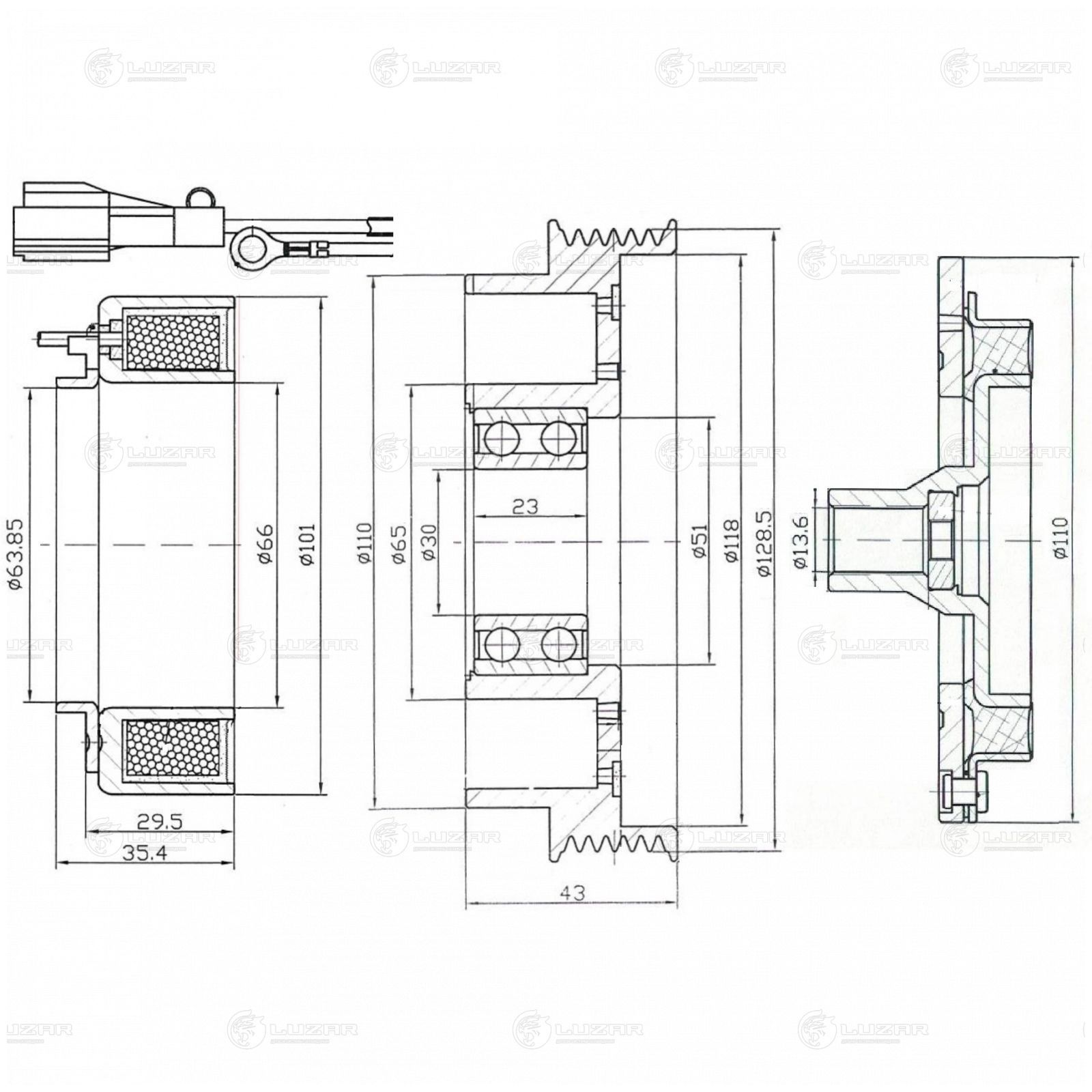 Муфта компрессора кондиционера, для Соната 1998- 2.0D, 2.7i oem 9764139000, 976413A570 арт LMAC0802