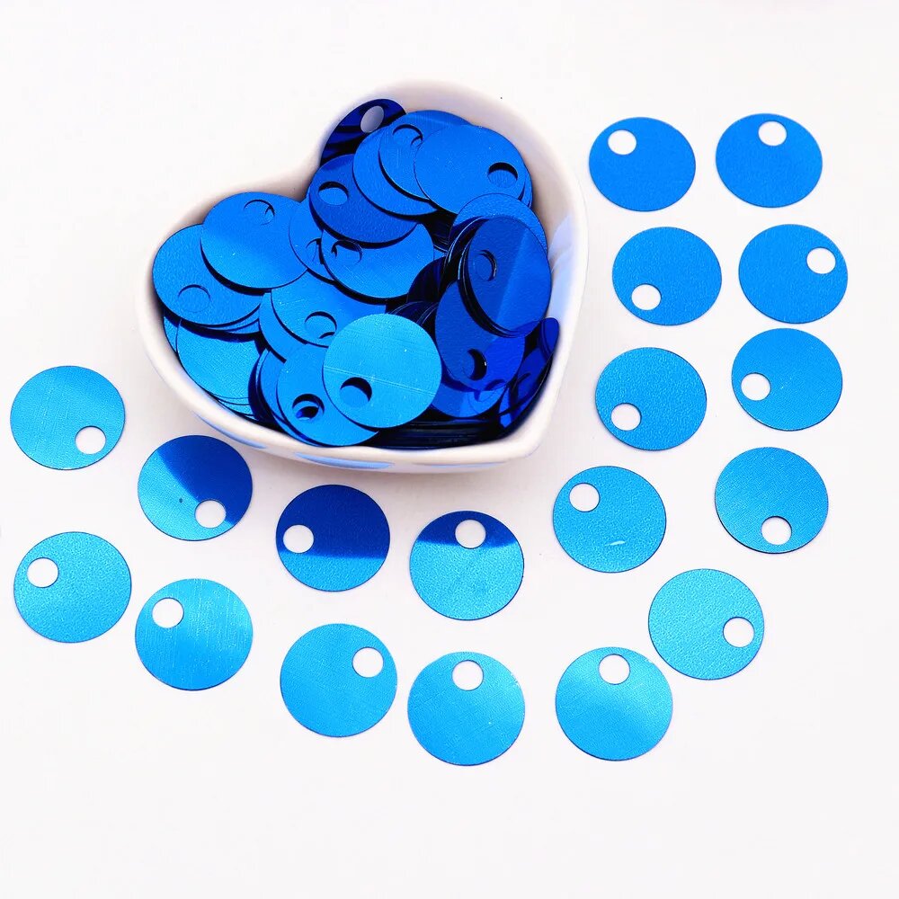 Плоские круглые блестки ПВХ 20 мм с большим отверстием 20g 140pcs, Синий, Blue