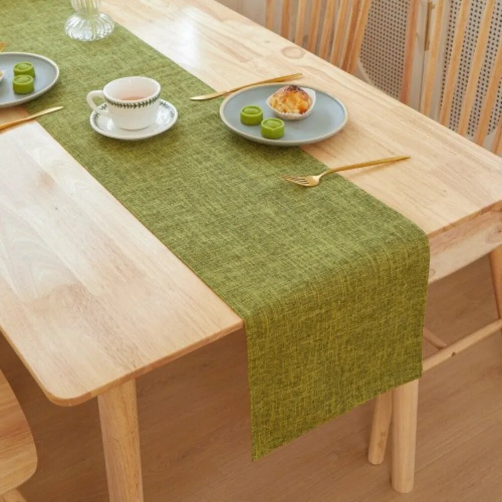 Льняная скатерть-дорожка однотонная 30x160 см Зеленый, Green